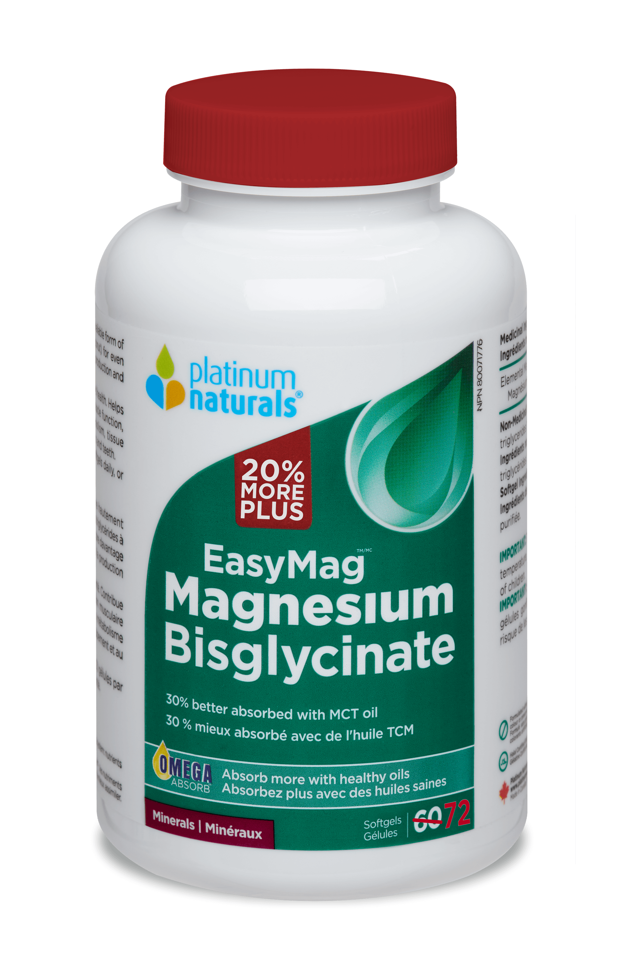 Platinum Naturals Easymag Magnesium Bisglycinate Bonus 72 Softgels